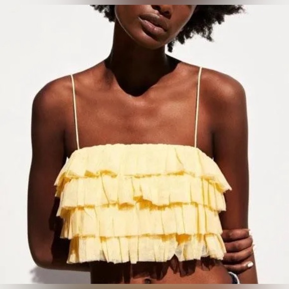 Tops | Zara Yellow Ruffled Tulle Crop | Poshmark